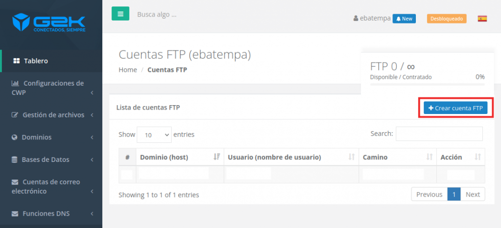 Crear cuenta FTP en CWP | Ayuda y Tutoriales